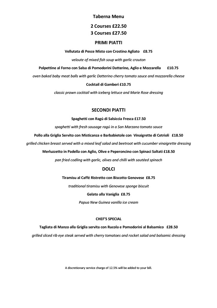 Set Menu – Taberna Etrusca